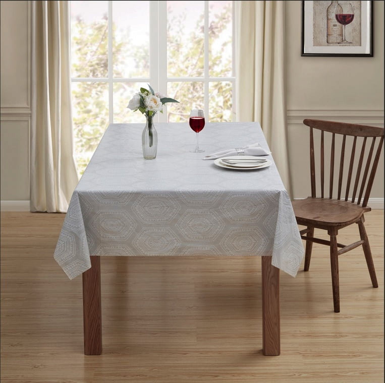 Serafina Home PEVA Flannel Backed Geometric Vinyl Tablecloth, Elegantly ...