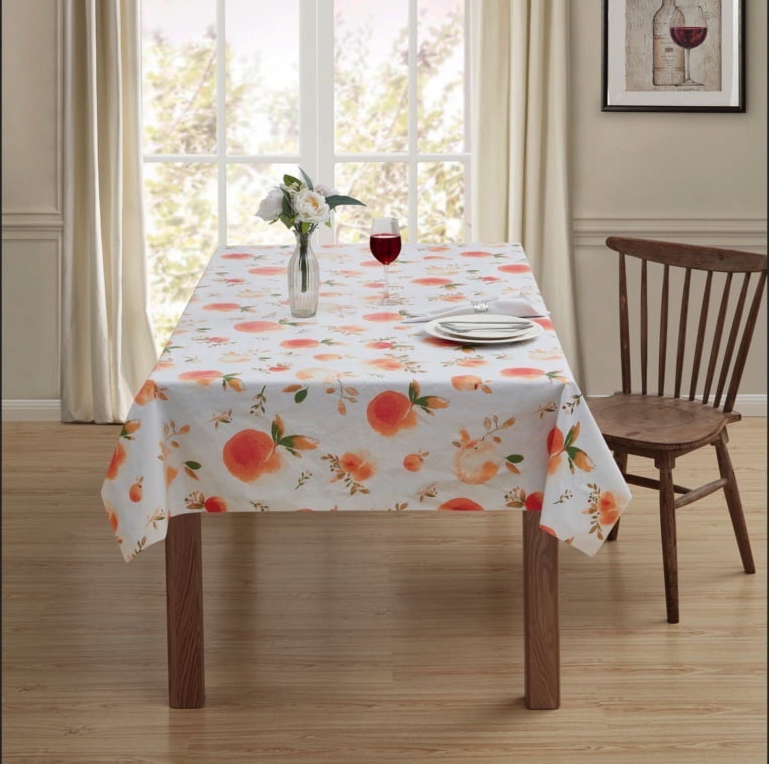 Serafina Home PEVA Flannel Backed Peaches Vinyl Tablecloth, Easy Care ...