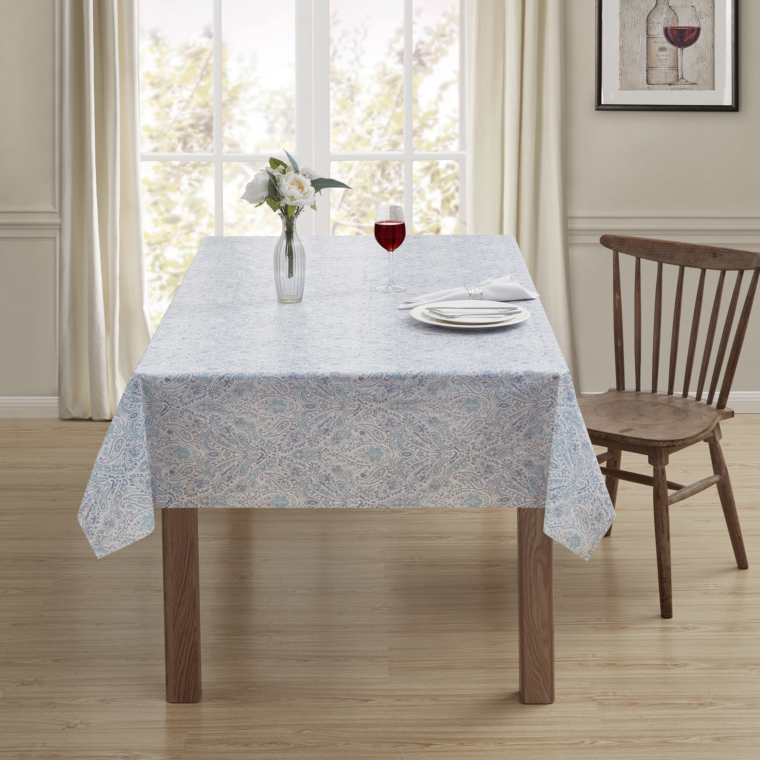 Serafina Home PEVA Flannel Backed Vinyl Paisley Tablecloth, Elegantly ...