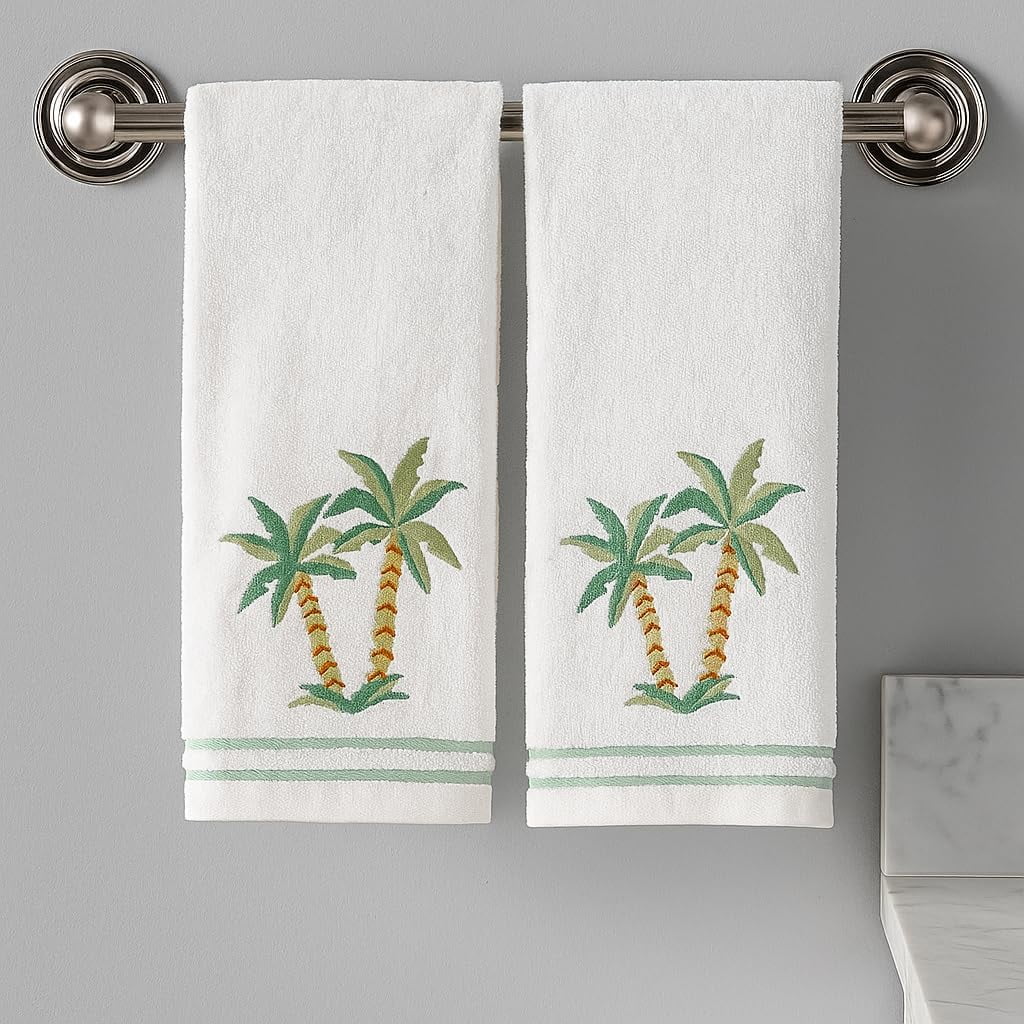 Serafina Home Palm Tree Embroidered Hand Bath Towels, 100% Cotton, Set ...