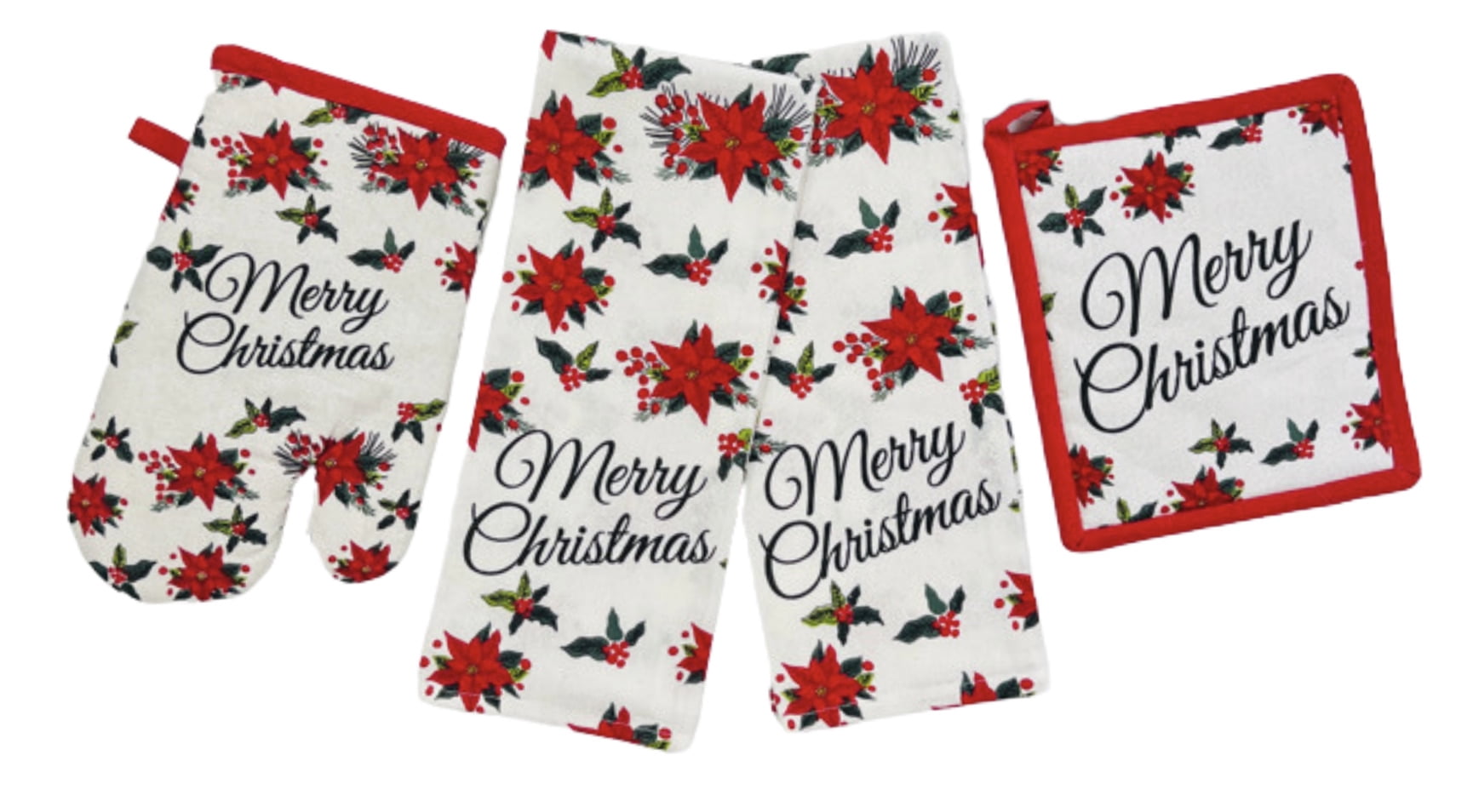 Serafina Home Poinsettia And Merry Christmas Kitchen Set Of 4 - Walmart.com