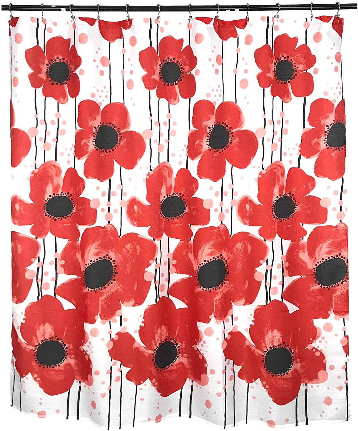 Serafina Home Red Floral Fabric Shower Curtain: Large Bright Poppy ...