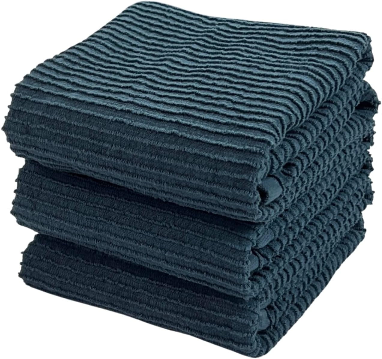 Serafina Home Ribbed Teal Blue Kitchen Dish Towels 100% Cotton Cloth ...