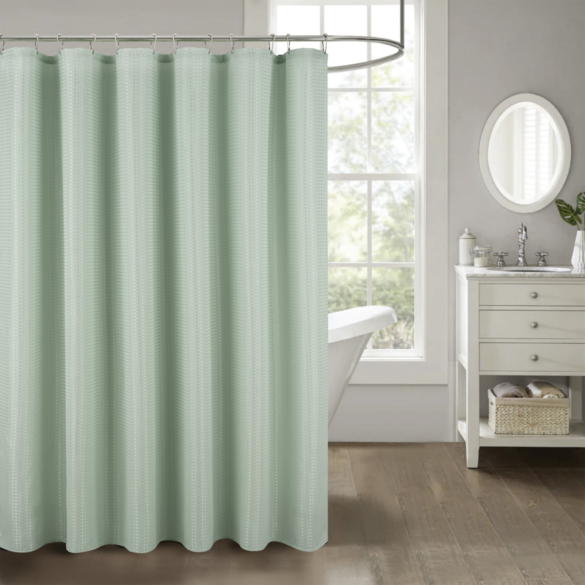 Serafina Home Sage Green Fabric Shower Curtain for Bathroom Hotel ...
