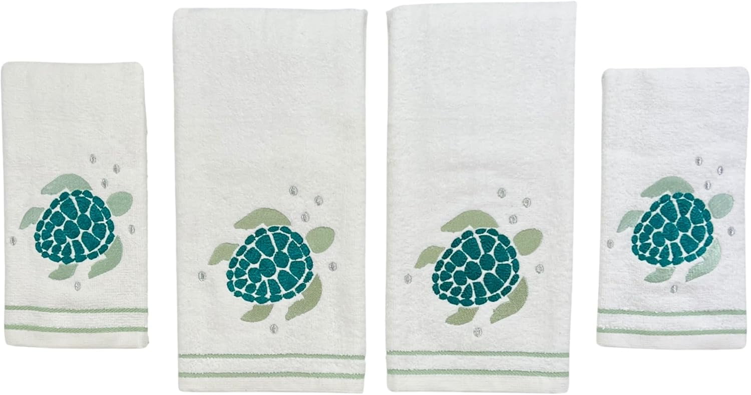 Serafina Home Sea Turtle Bath Towel Set, Embroidered Green Ocean ...
