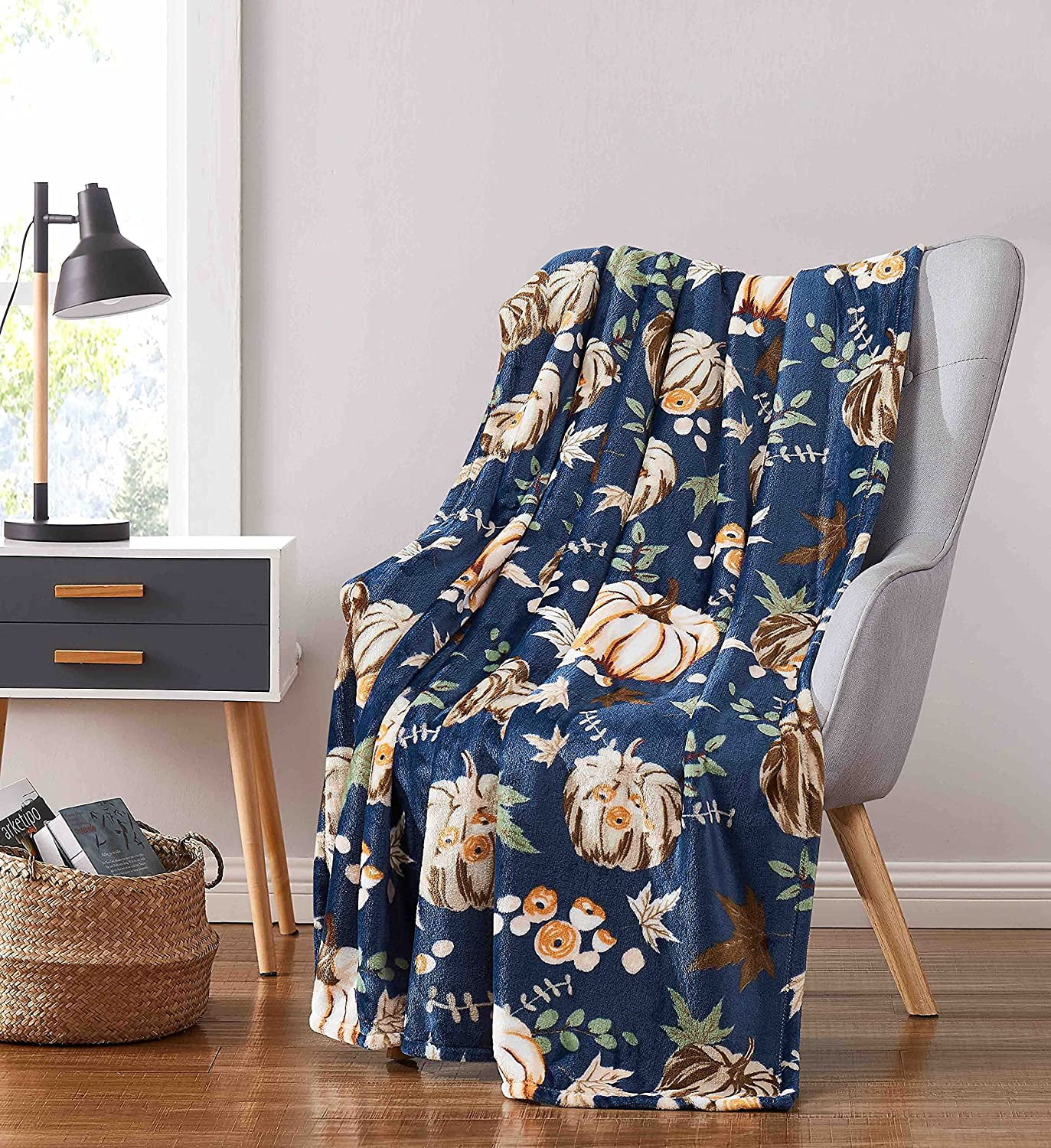 "Serafina Harvest Decor Blanket: Soft Autumn-Themed Throw, Orange White ...