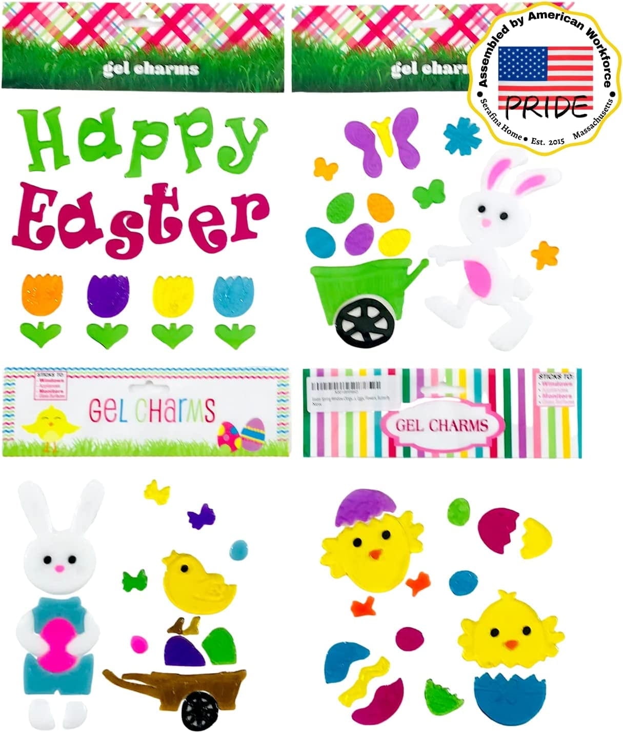 Serafina Home Spring Happy Easter Window Gel Clings: Bunnies Chicks ...