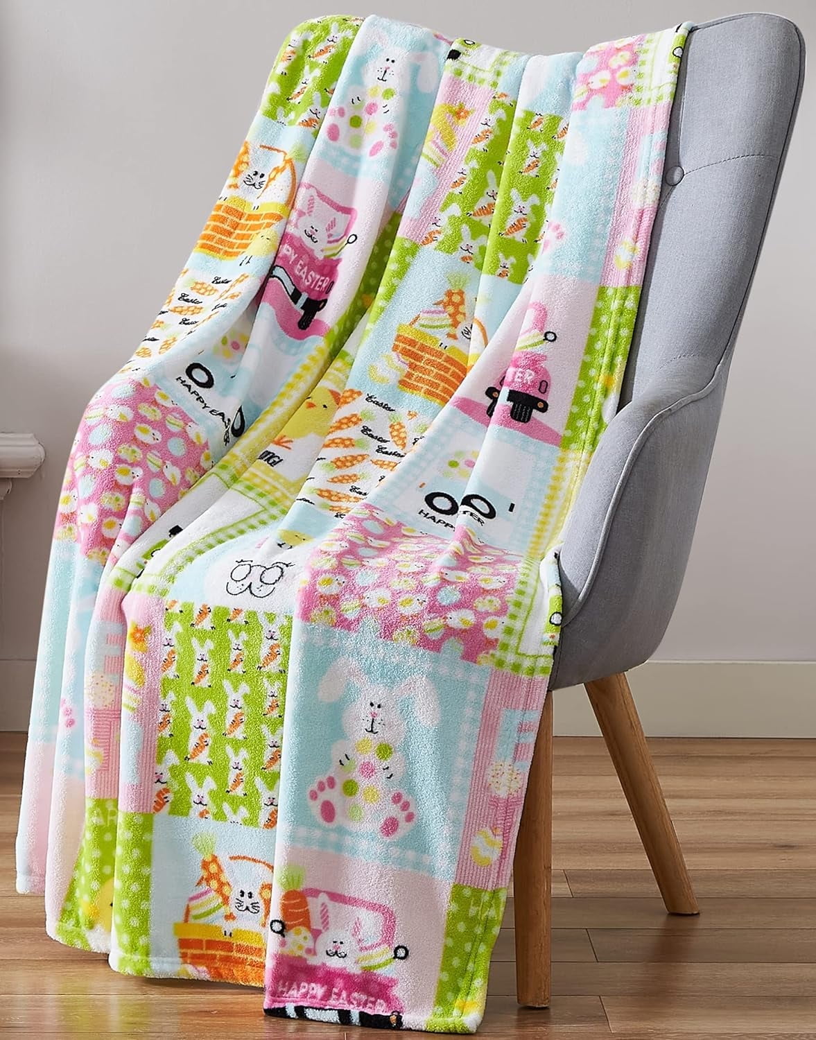 "Serafina Home Spring Throw Blanket: Spring Bunny Patchwork, Velvet ...
