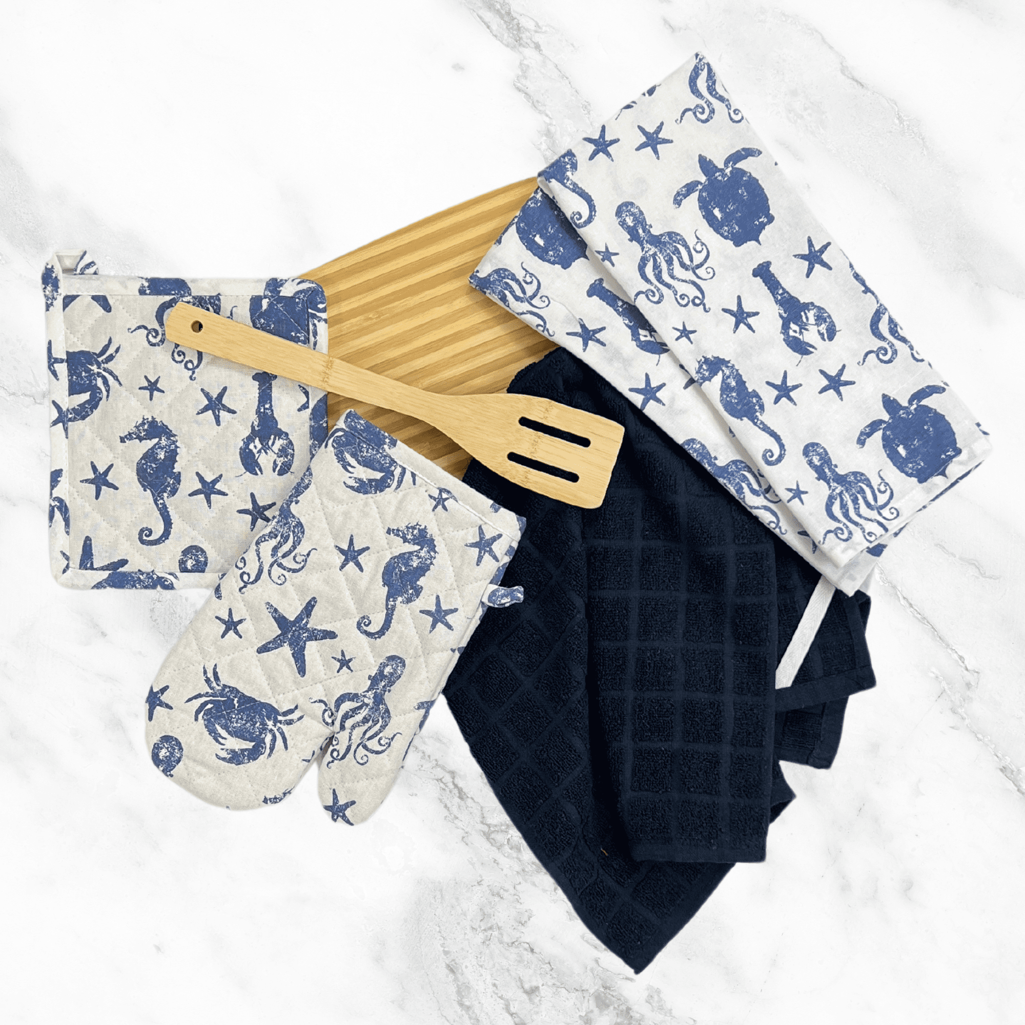 Serafina Home Summer Kitchen Pot Holder Oven Mitt Dish Towel Set: Fun ...