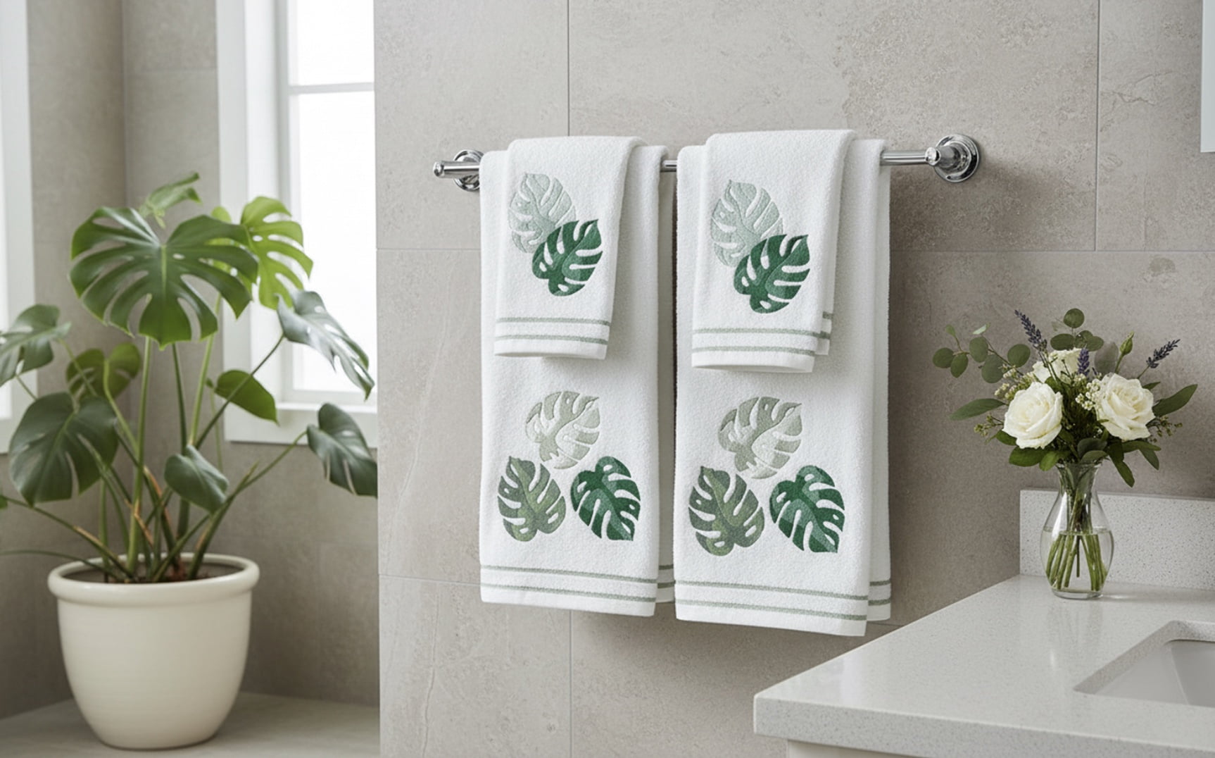 Serafina Home Tropical Palm Leaves Theme Bath Towels Set, 4 Pieces ...