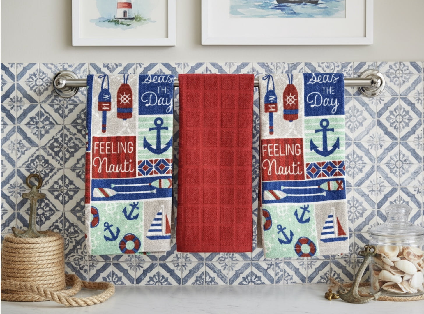 Serafina Home Velour Patriotic Patch Kitchen Towels Set Feeling Nauti ...