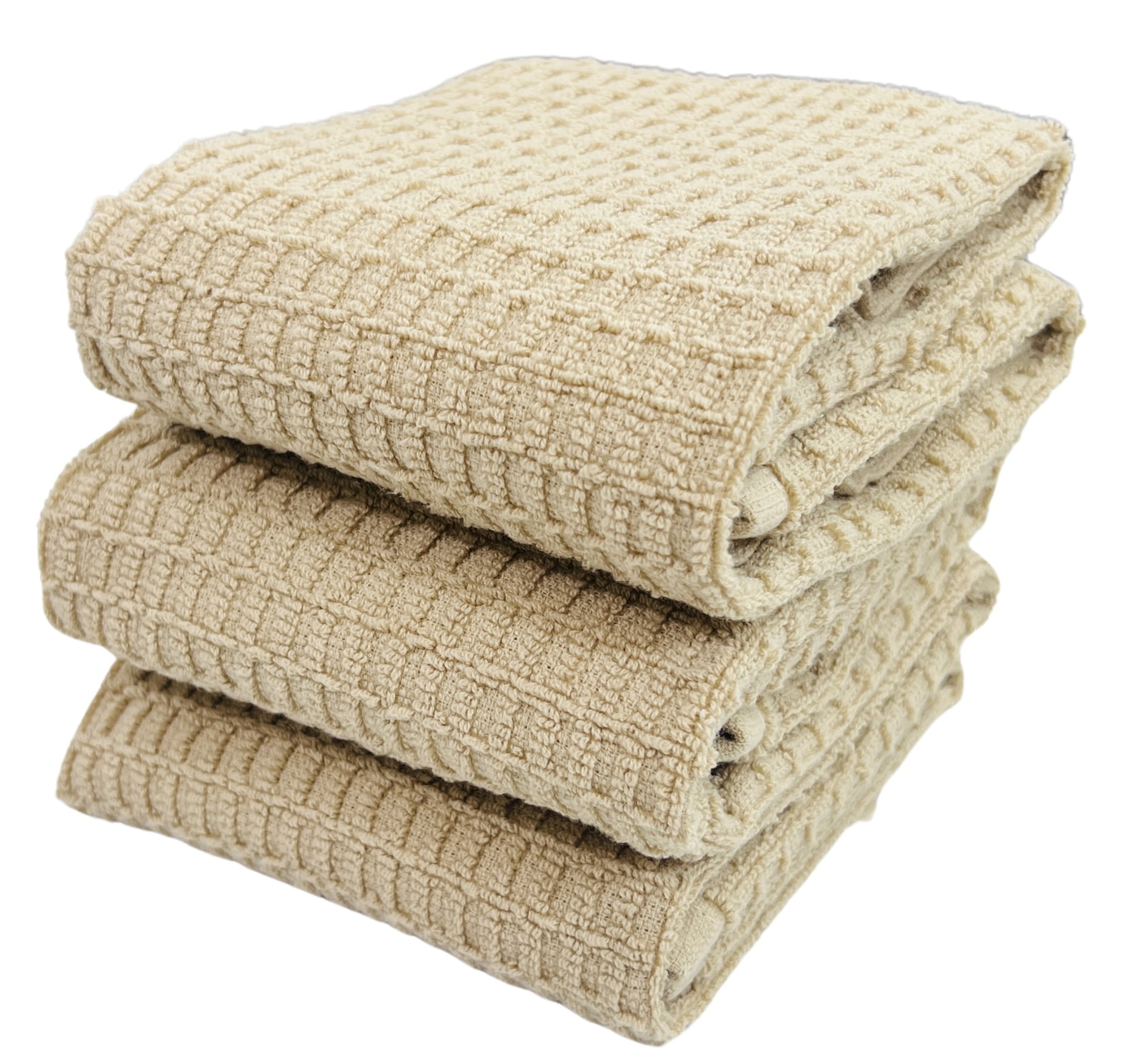 Serafina Home Waffle Beige Kitchen Dish Towels 100% Cotton Cloth Soft ...