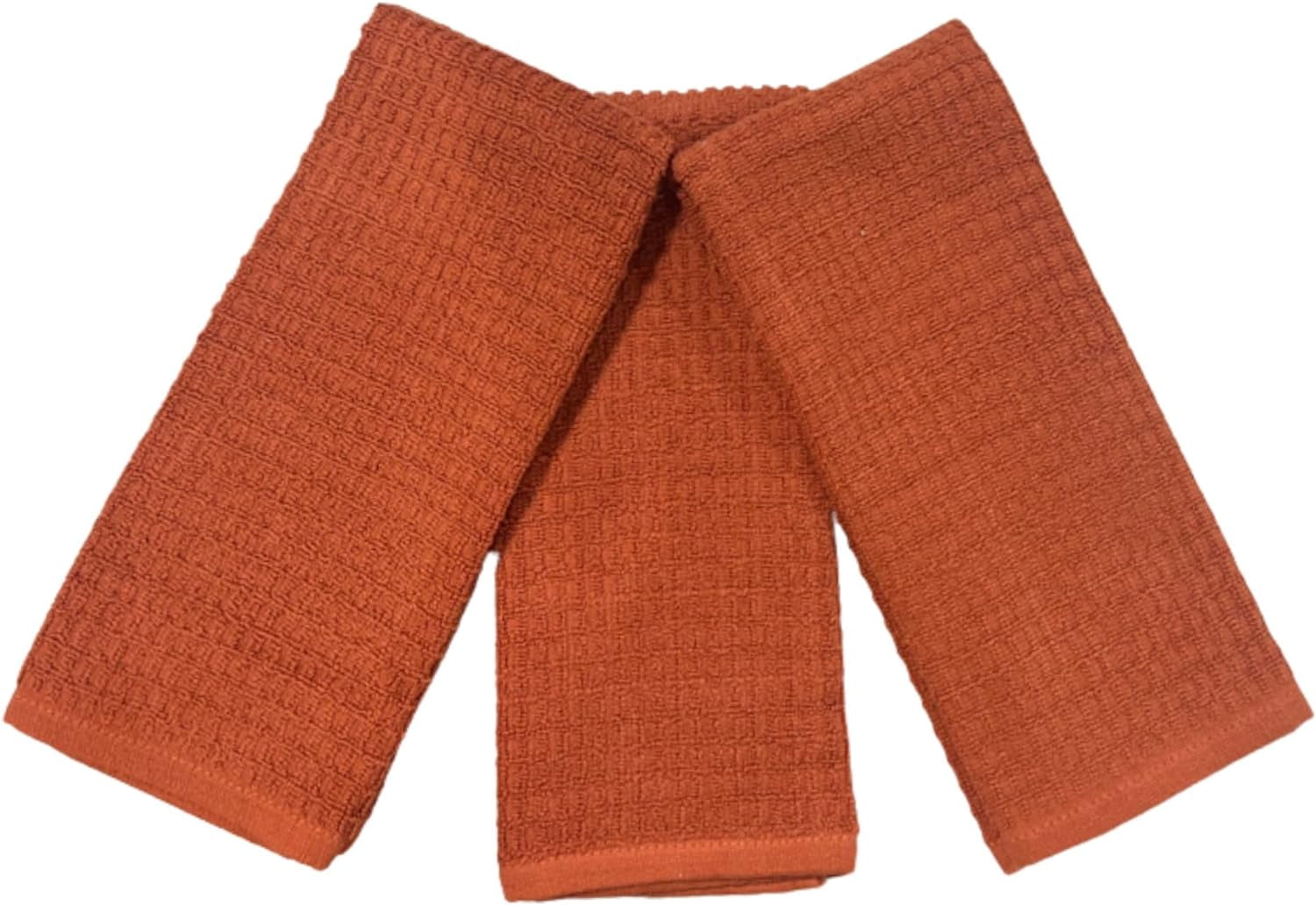 Serafina Home Waffle Orange Rust Kitchen Dish Towels 100% Cotton Cloth ...
