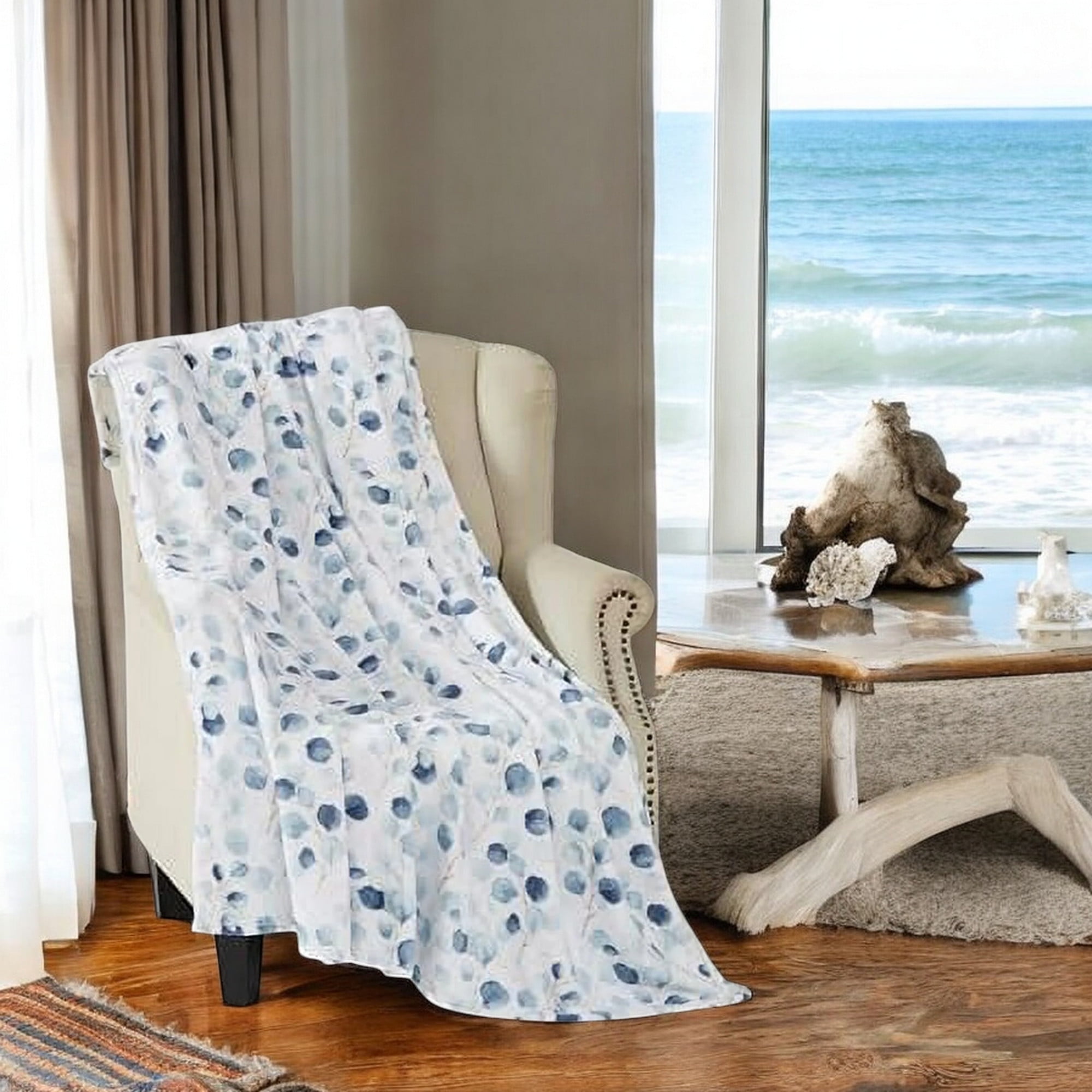 Serafina Home Watercolor Botanical Blue Fleece Throw Blankets: Soft ...