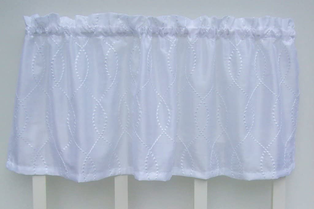 Serafina Home White Embroidered Geometric Swirl Window Valance ...