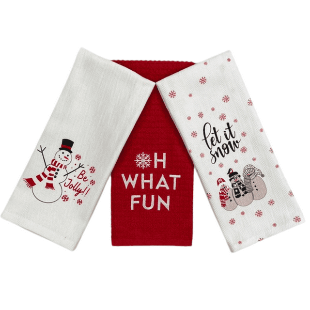Serafina Home Xmas Holiday Cotton Dish Towels: Snowman Embroidered 'Let ...