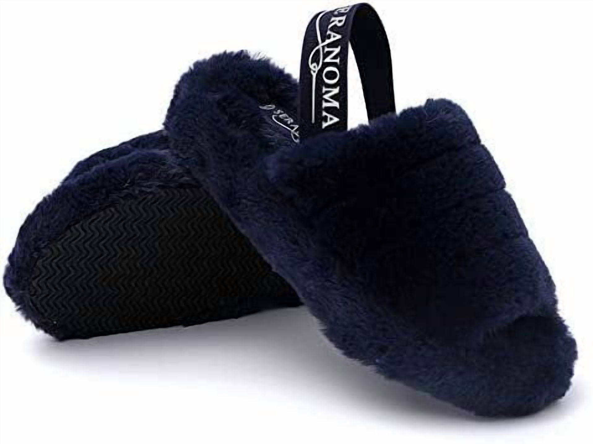 Seranoma Women's Faux Fur Slipper with Elastic Band Fluff Slide Slipper ...