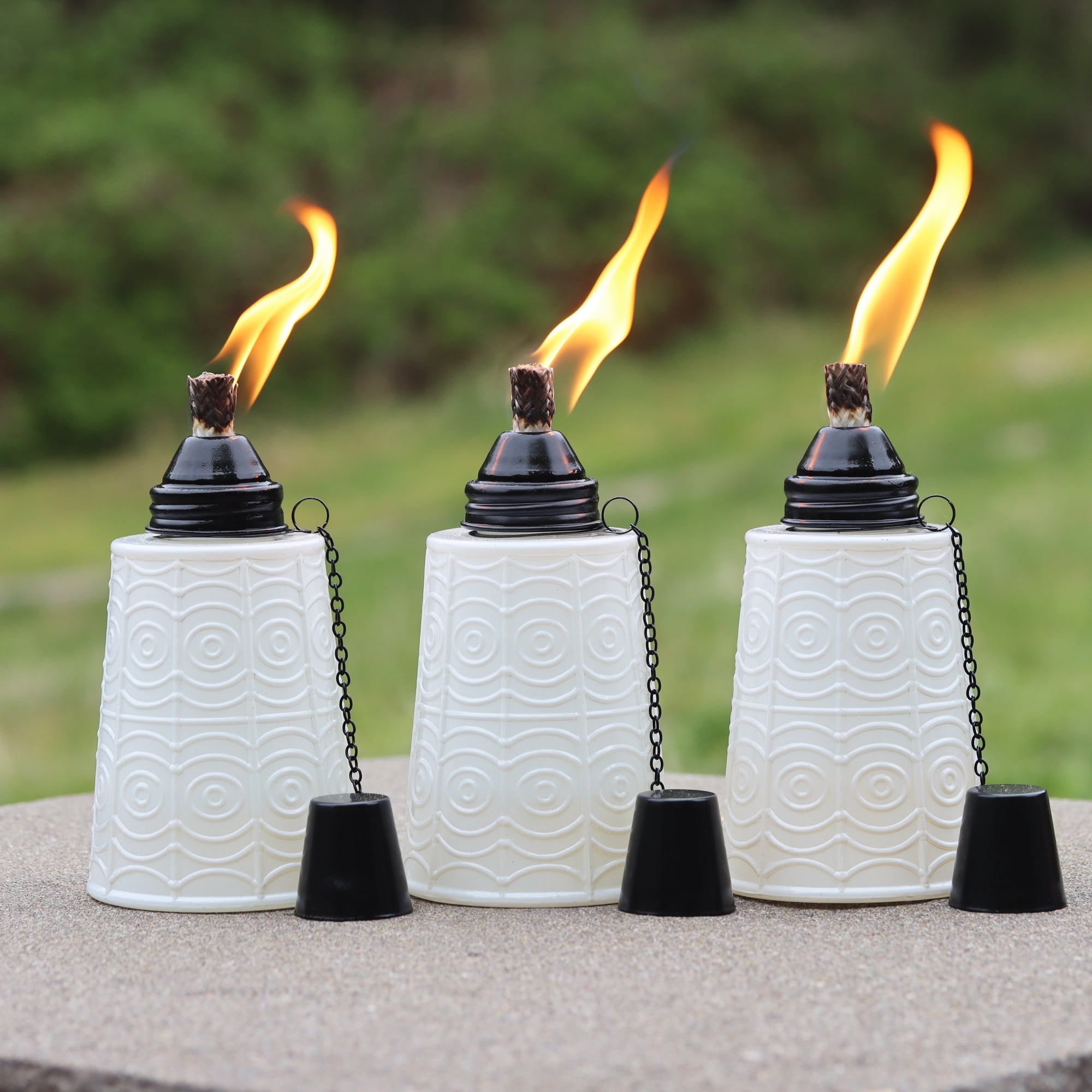 Seraphic Tabletop Tiki Torches, 16oz Glass, Citronella Fuel, Set of 3 ...