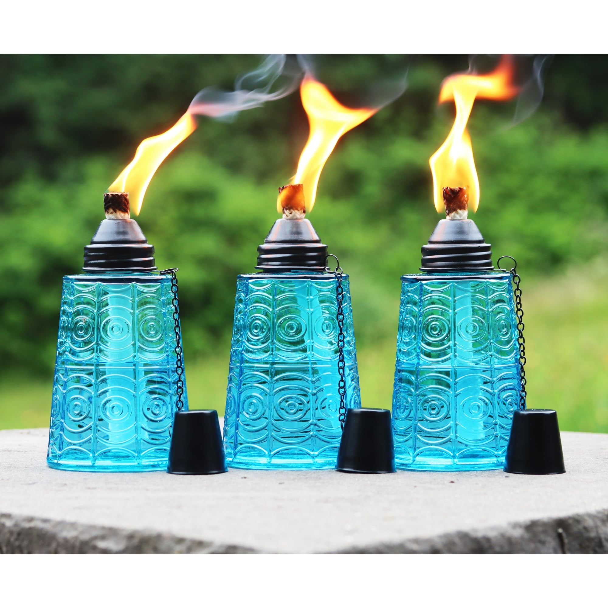 Seraphic Tabletop Tiki Torches, 16oz, Set of 3, Blue, Citronella Oil ...