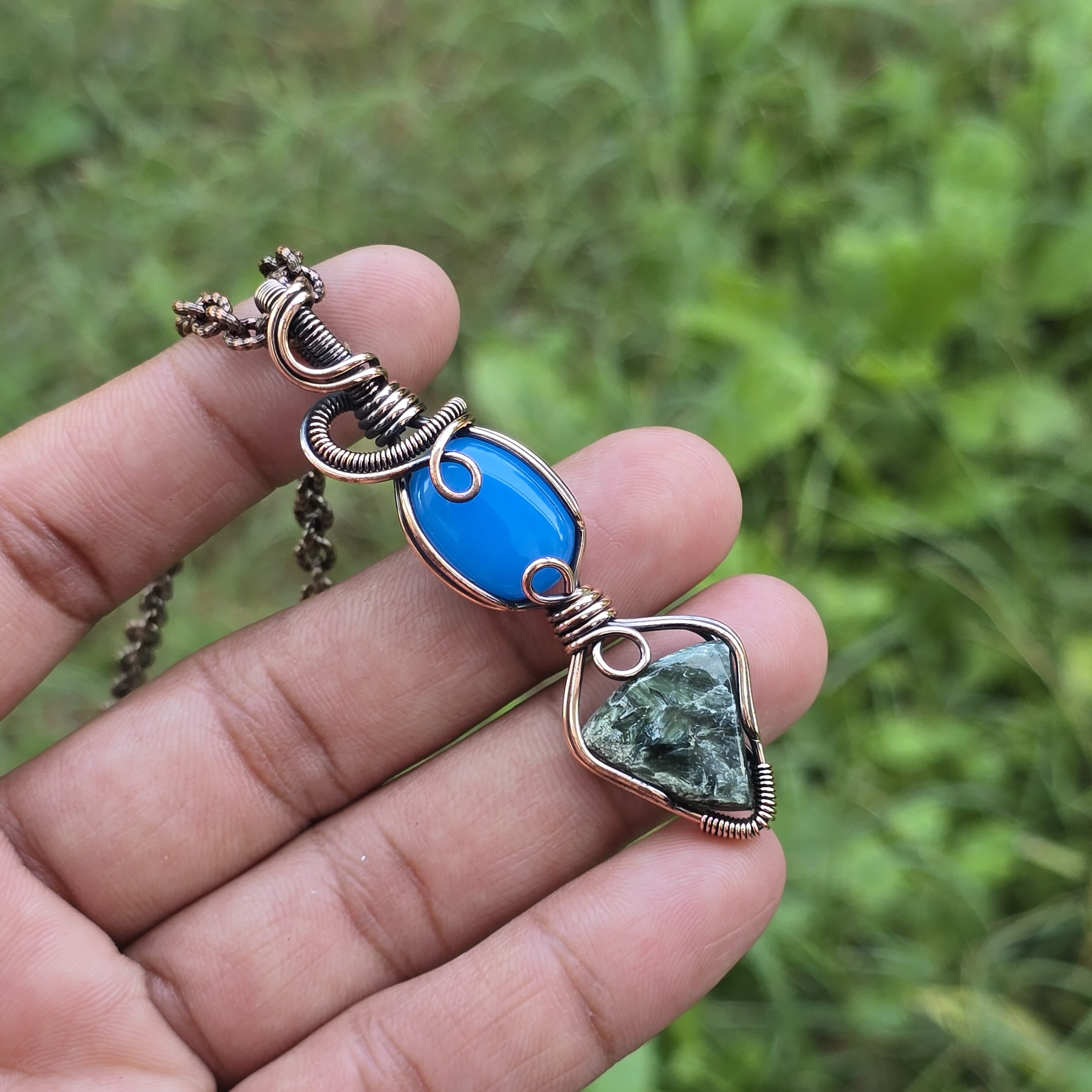 Seraphinite Gemstone Handmade Copper Wire Wrap Chain Pendant 2.75 ...