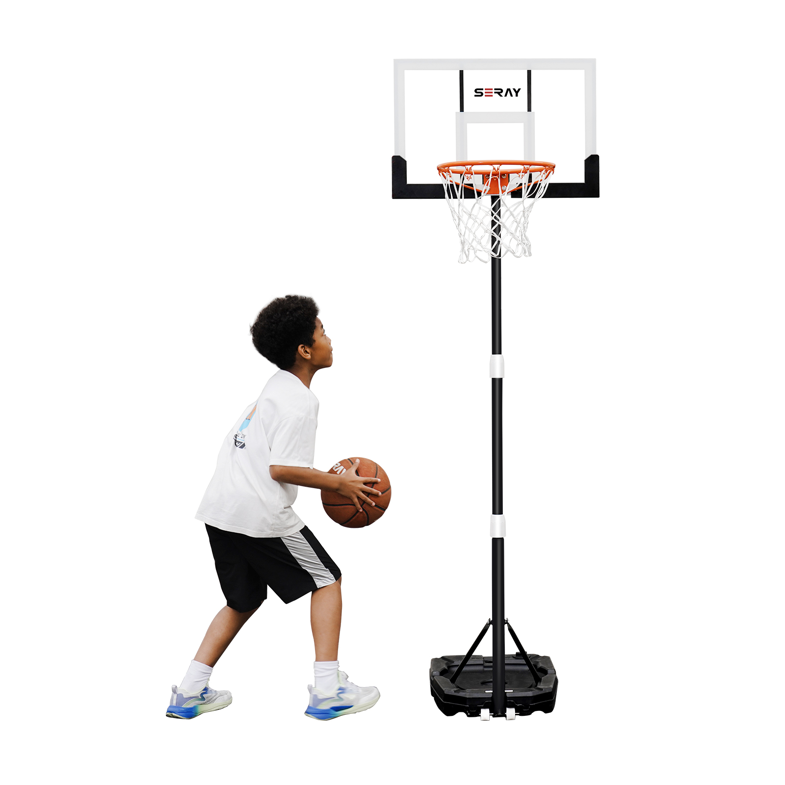 Kids Portable Basketball Hoop with Stand, Adjustable Height 4.82ft-8 ...