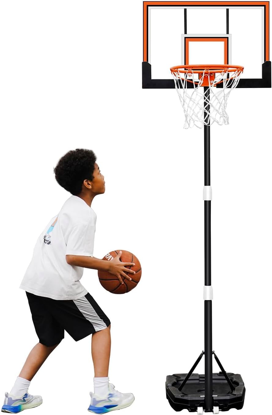 Seray Kids Basketball Hoop Outdoor 3.2-7.2ft Adjustable, Portable Basketball Hoop & Goals for ...