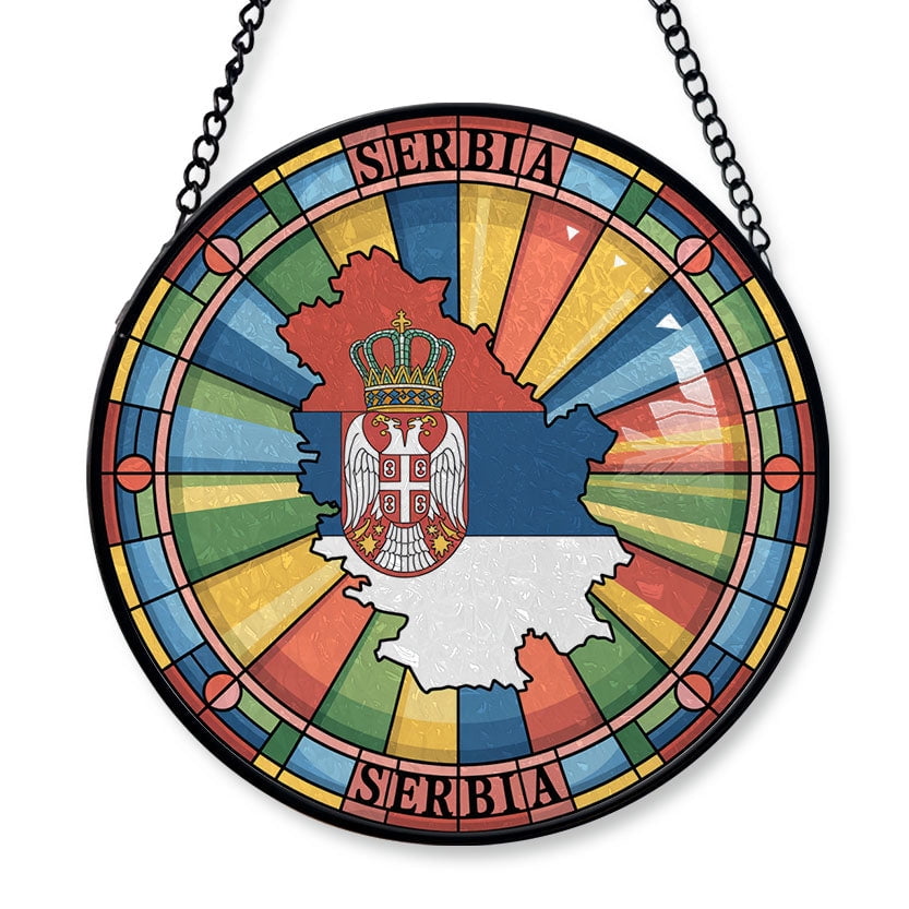 Serbia Travel Decor Suncatcher Stained Glass Window Hanging, Gift for ...