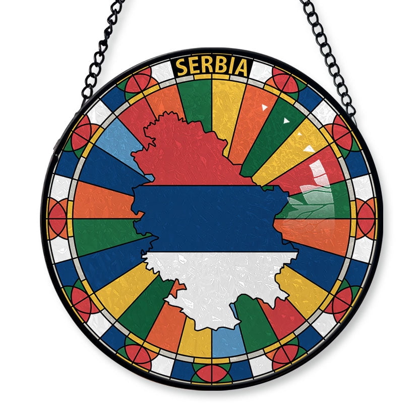 Serbia Travel Decor Suncatcher Stained Glass Window Hanging, Gift for ...