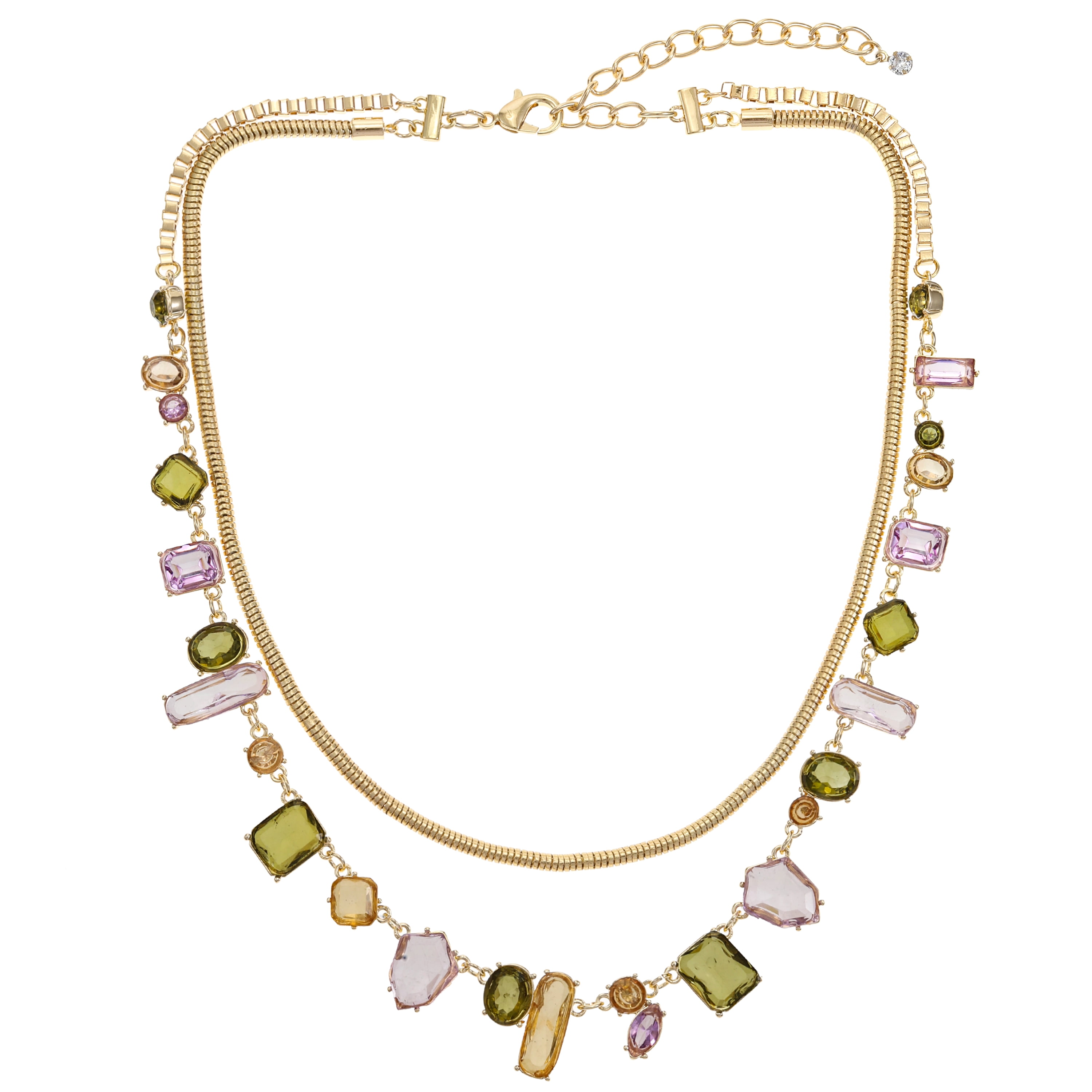 Seren Jewelry Women's 2-Row Mixed Stone Layered Necklace, 1 Piece ...