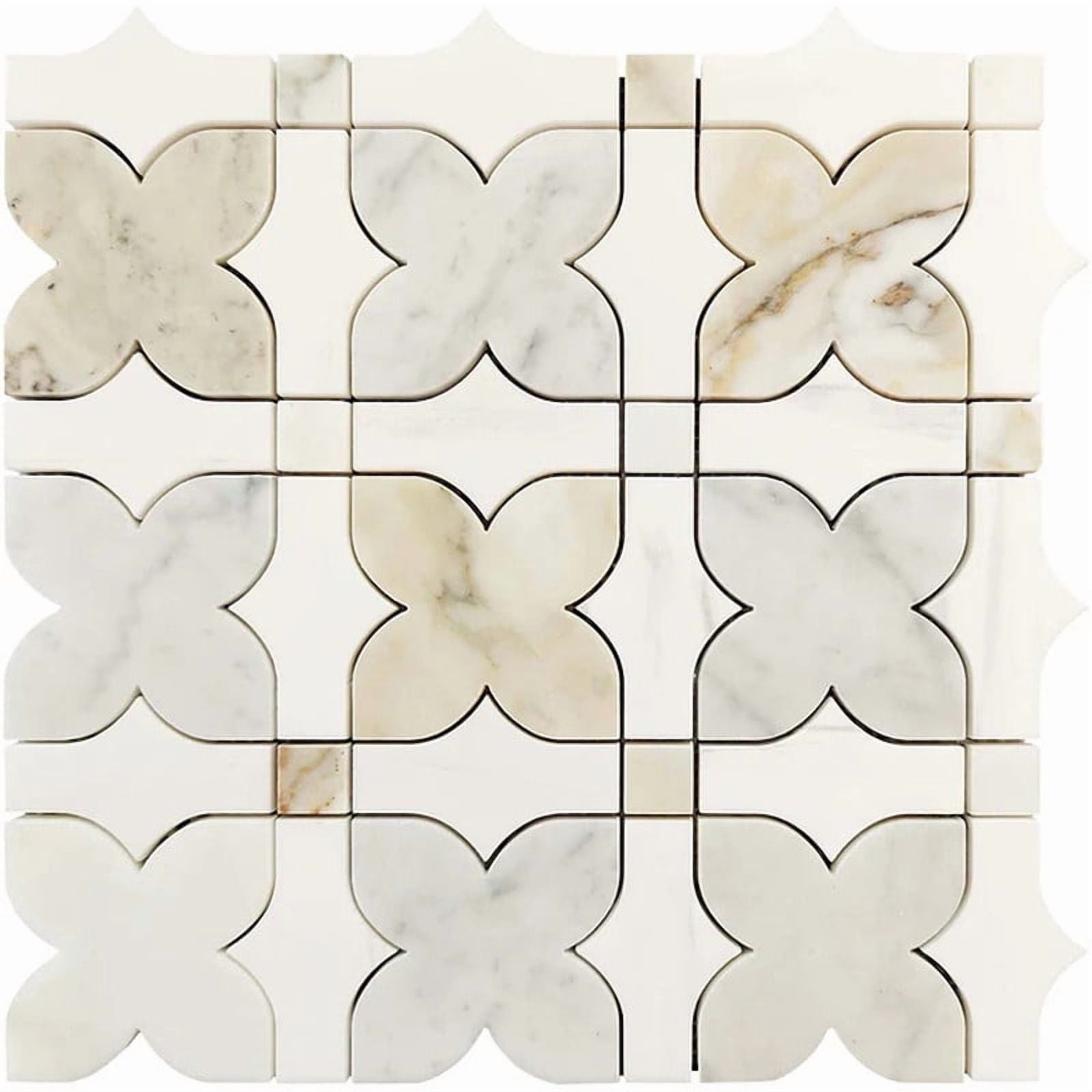 Serena 12x12 White Gray Gold Dolomite, Carrara Marble Mosaic Clover ...