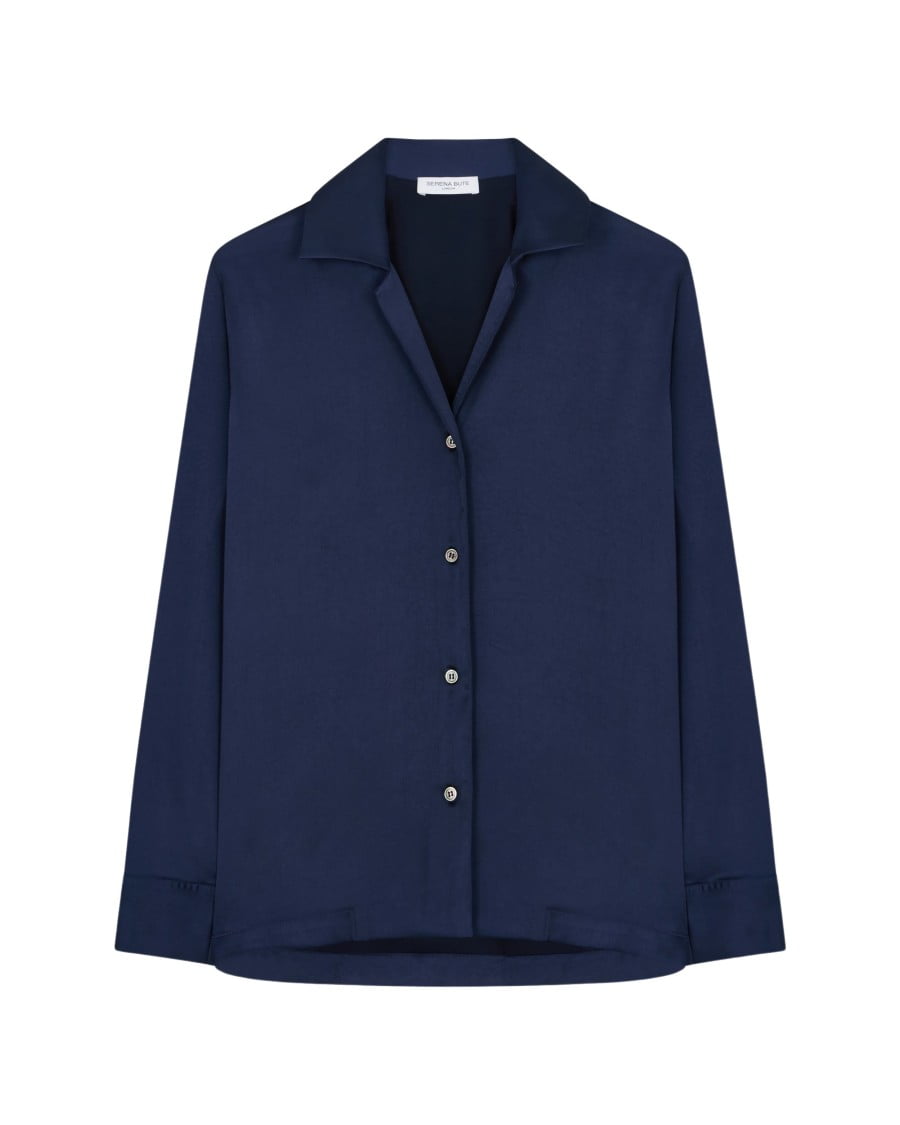 Serena Bute Satin Revere Collar Shirt - Dark Navy (Women's) - Walmart.com