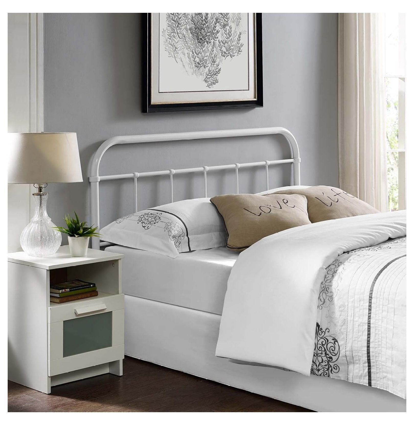 Serena Rustic Farmhouse Steel Metal Full Headboard in White - Sturdy ...