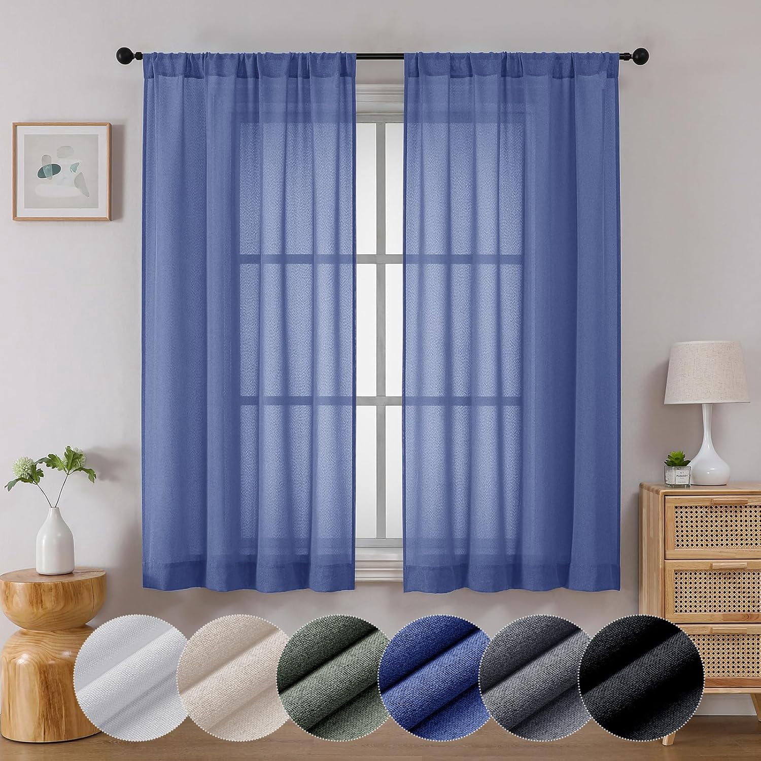 Serena Semi Sheer Blue Curtains 63 Inch Length Set of 2, Airy & Privacy ...