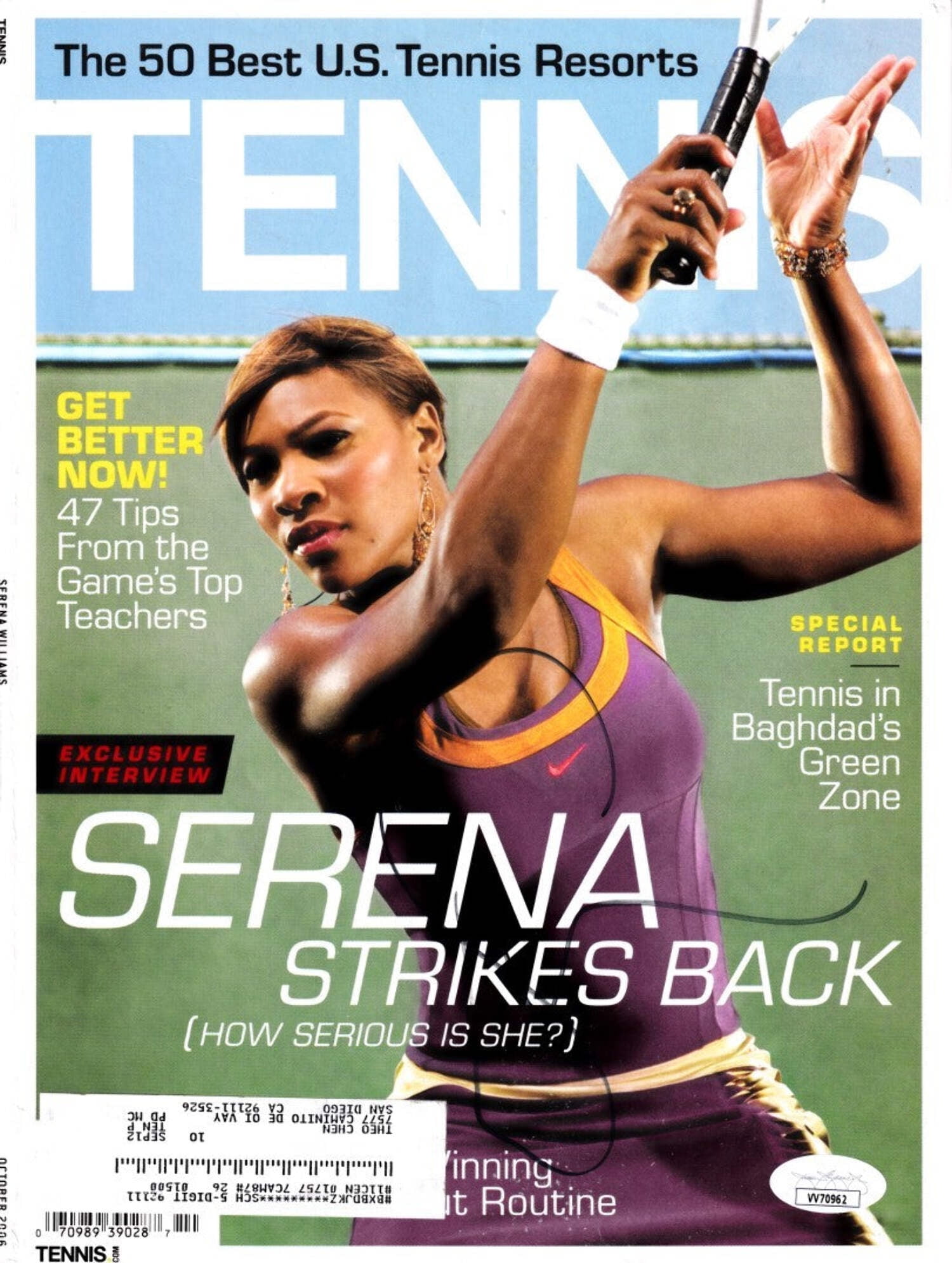Serena Williams autographed October 2006 Tennis magazine cover JSA ...