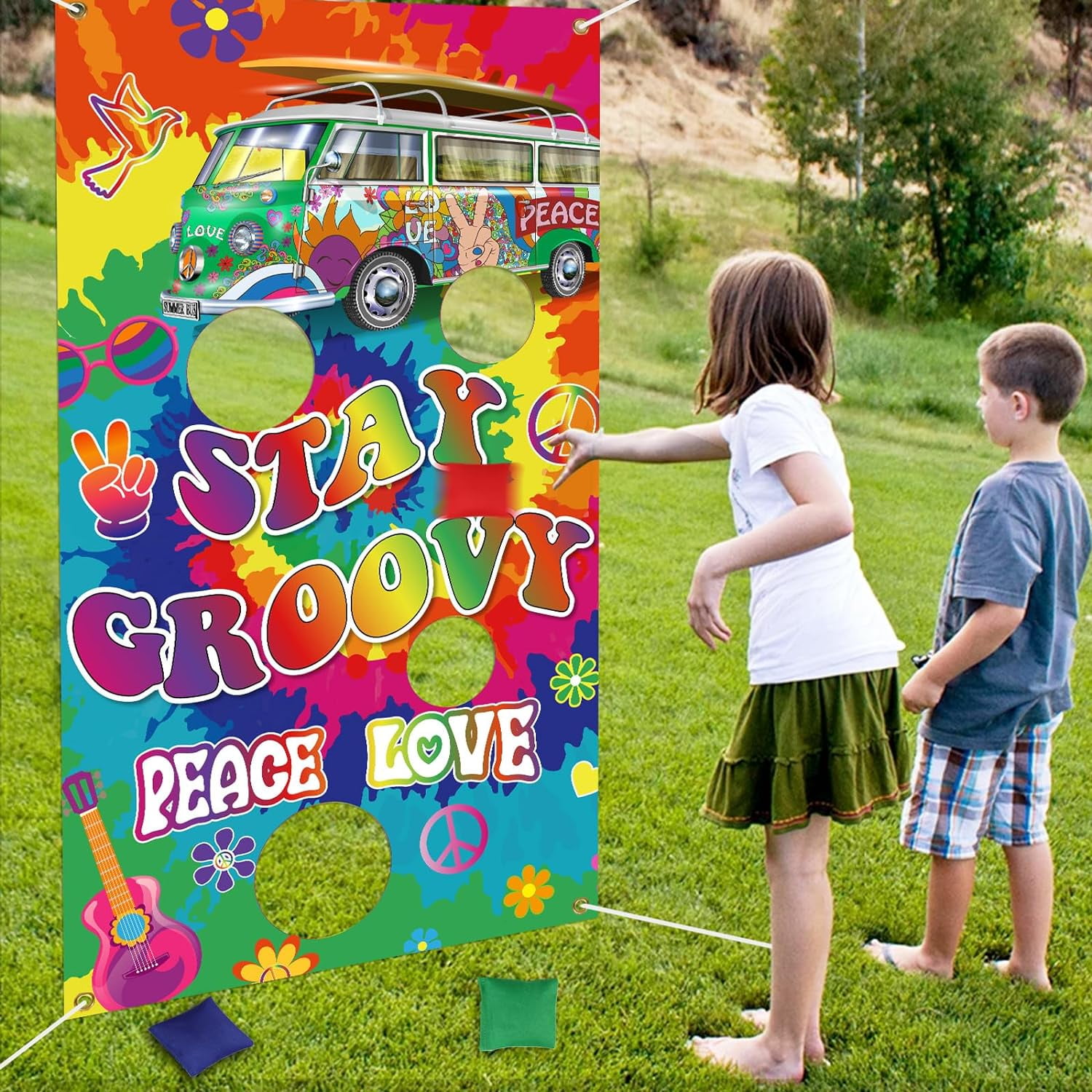 Serencatcher Groovy Toss Game, Tie Dye Groovy Decorations Include ...