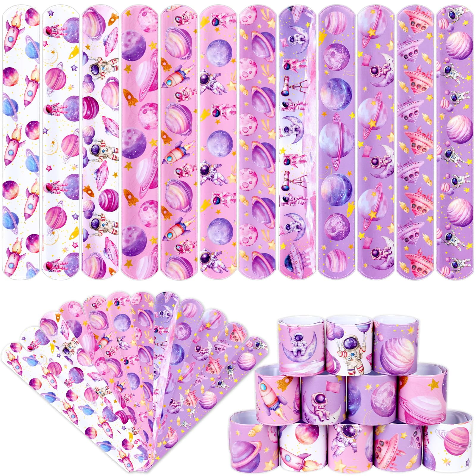 Serencatcher Outer Space Slap IFF17 Bracelets - 48pcs Pink Space Theme Slap Bracelets Set Outer ...
