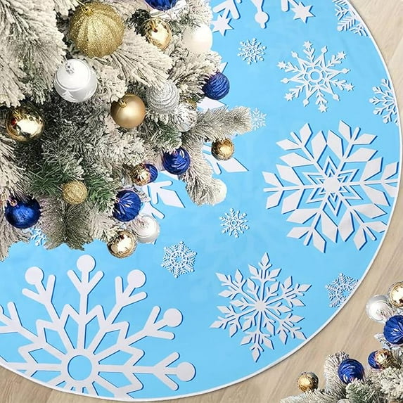 Serencatcher Snowflake Christmas Tree Skirt Blue 48 Inches, Merry ...