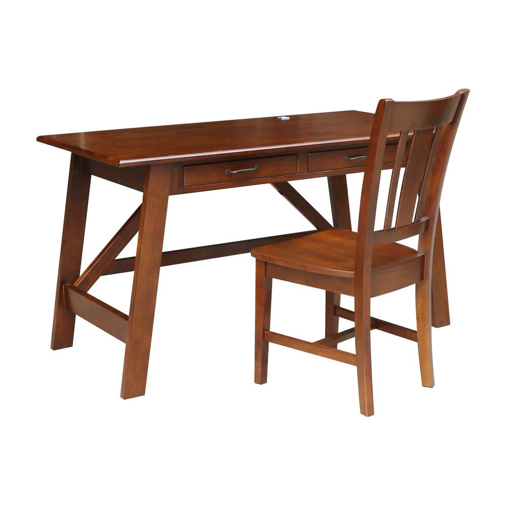 Serendipity Espresso Wood Desk with 2 Drawers and Chair - Walmart.com