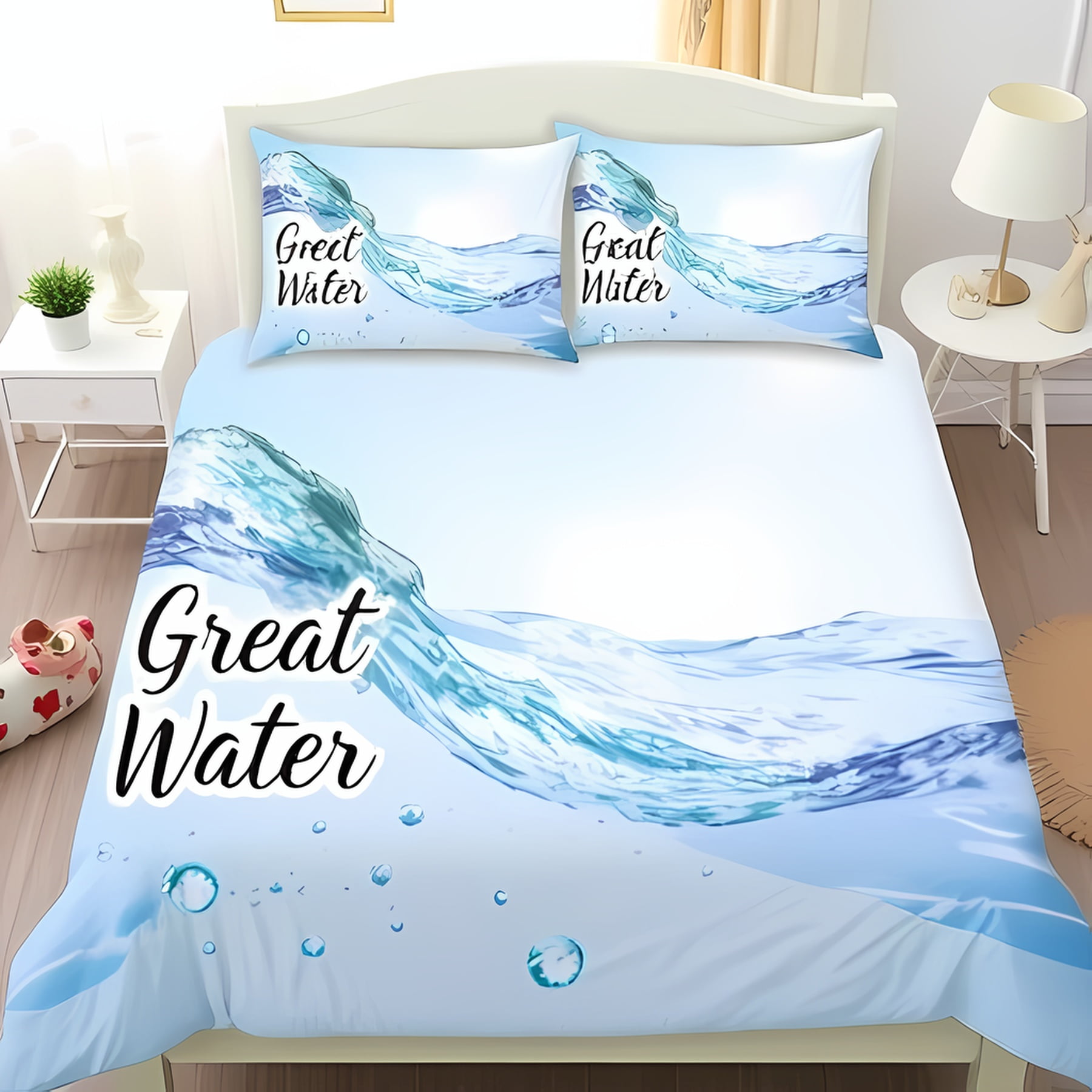 Serene 3-Piece Water Duvet Cover & Pillowcase Set - Calming Great Water ...