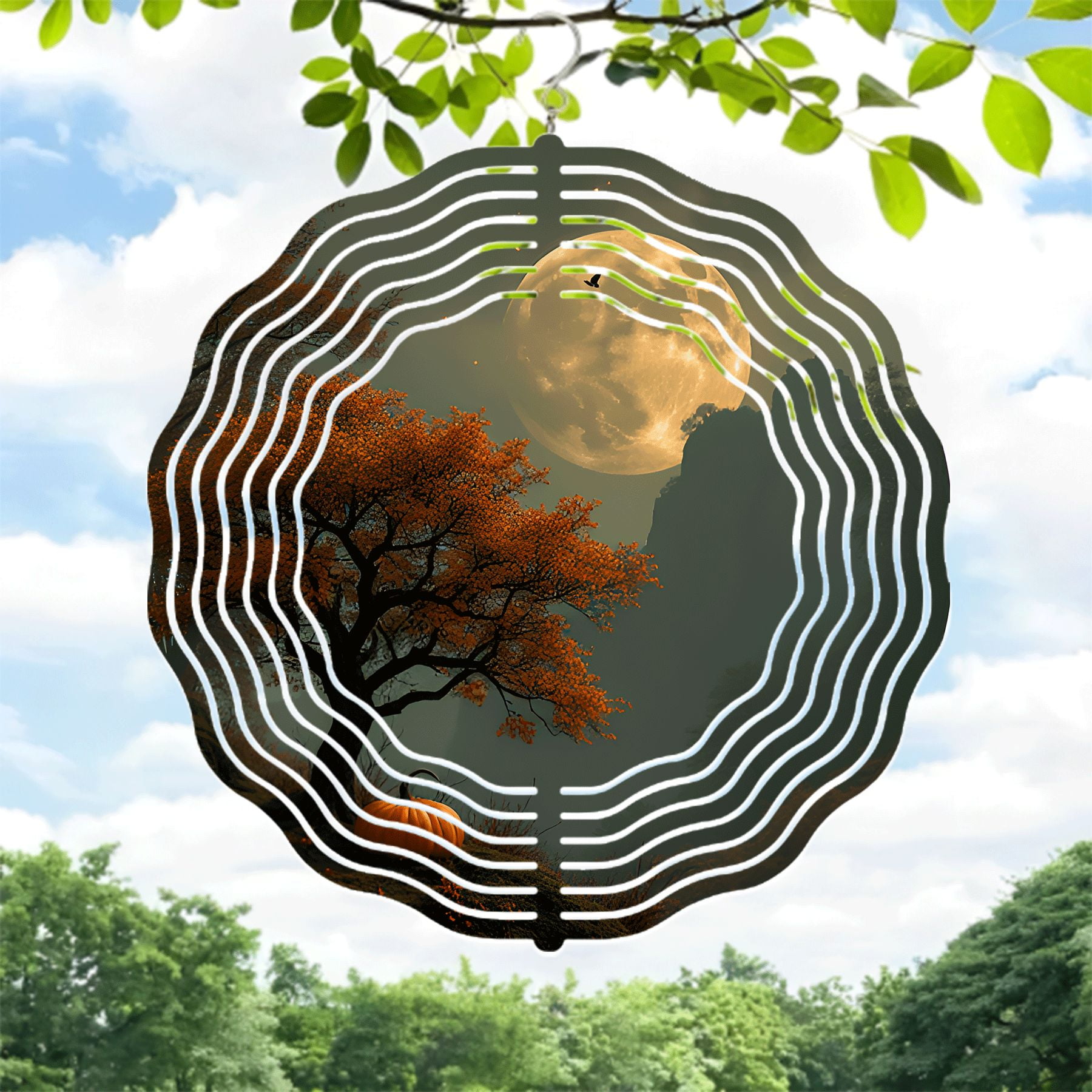 Serene Autumn Metal Wind Spinner - Circular Design with Concentric ...