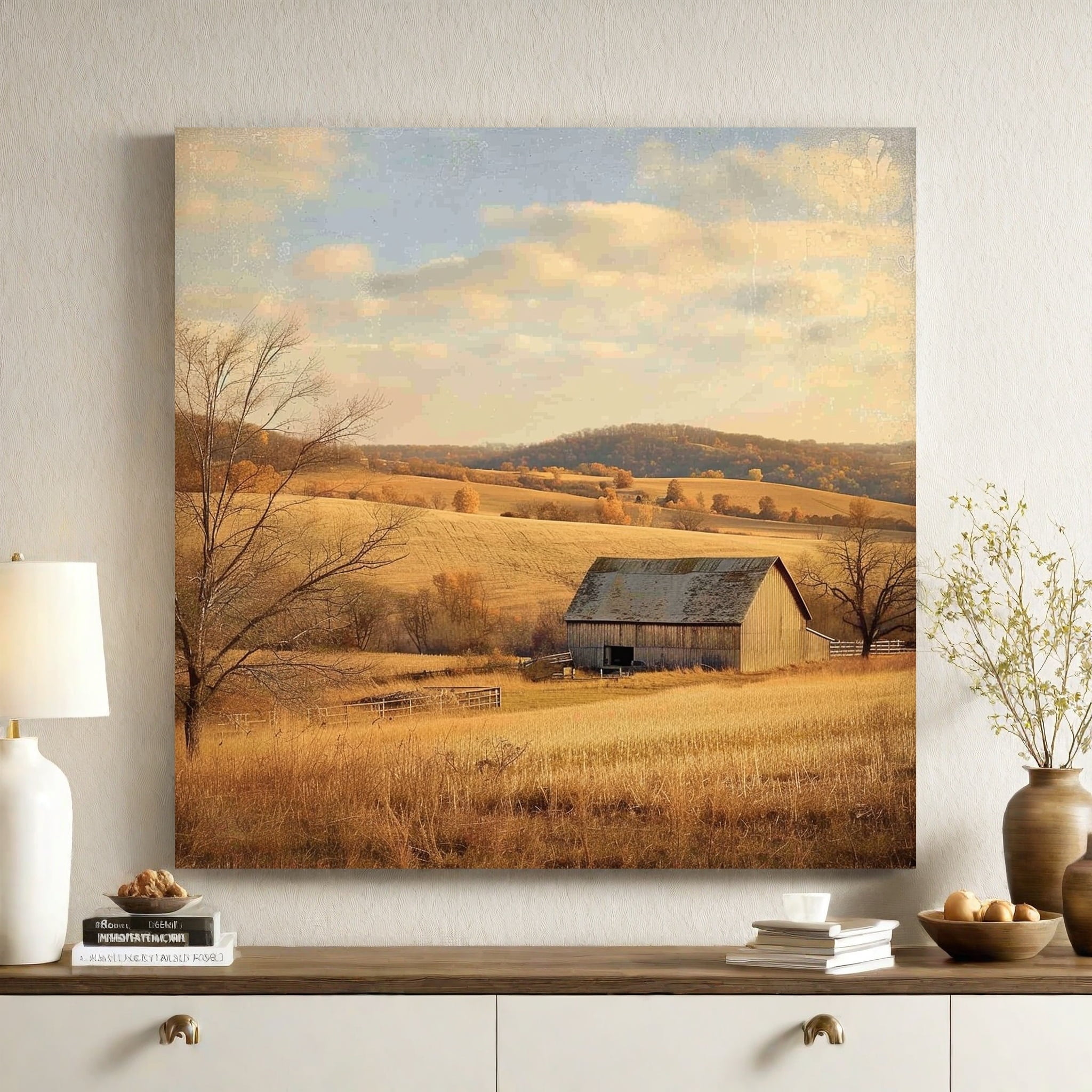 "Serene Barn in the Golden Wheat Field: A Poetic Countryside Scene"(16 ...