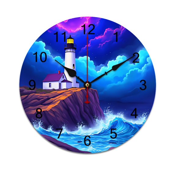 Serene Beach Lighthouse A Bright Blue Sky with Clouds Printed Silent ...