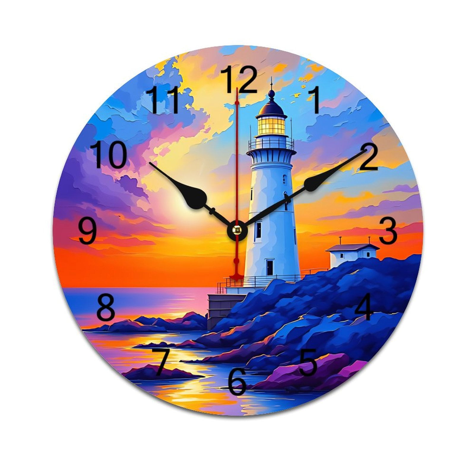 Serene Beach Lighthouse A Bright Blue Sky with Clouds Printed Silent ...