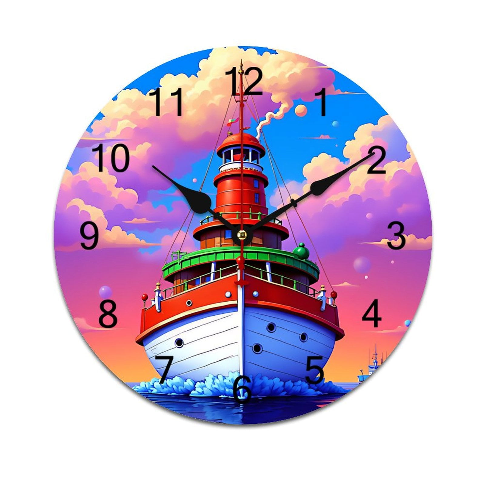 Serene Beach Lighthouse A Bright Blue Sky with Clouds Time Decorative Wall Clocks Round Large ...