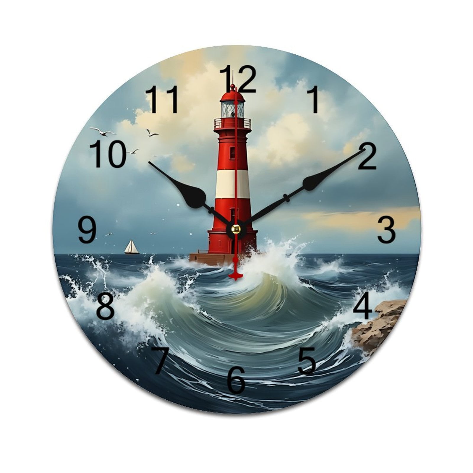 Serene Beach Lighthouse A Bright Blue Sky with Clouds Word Saying Big ...