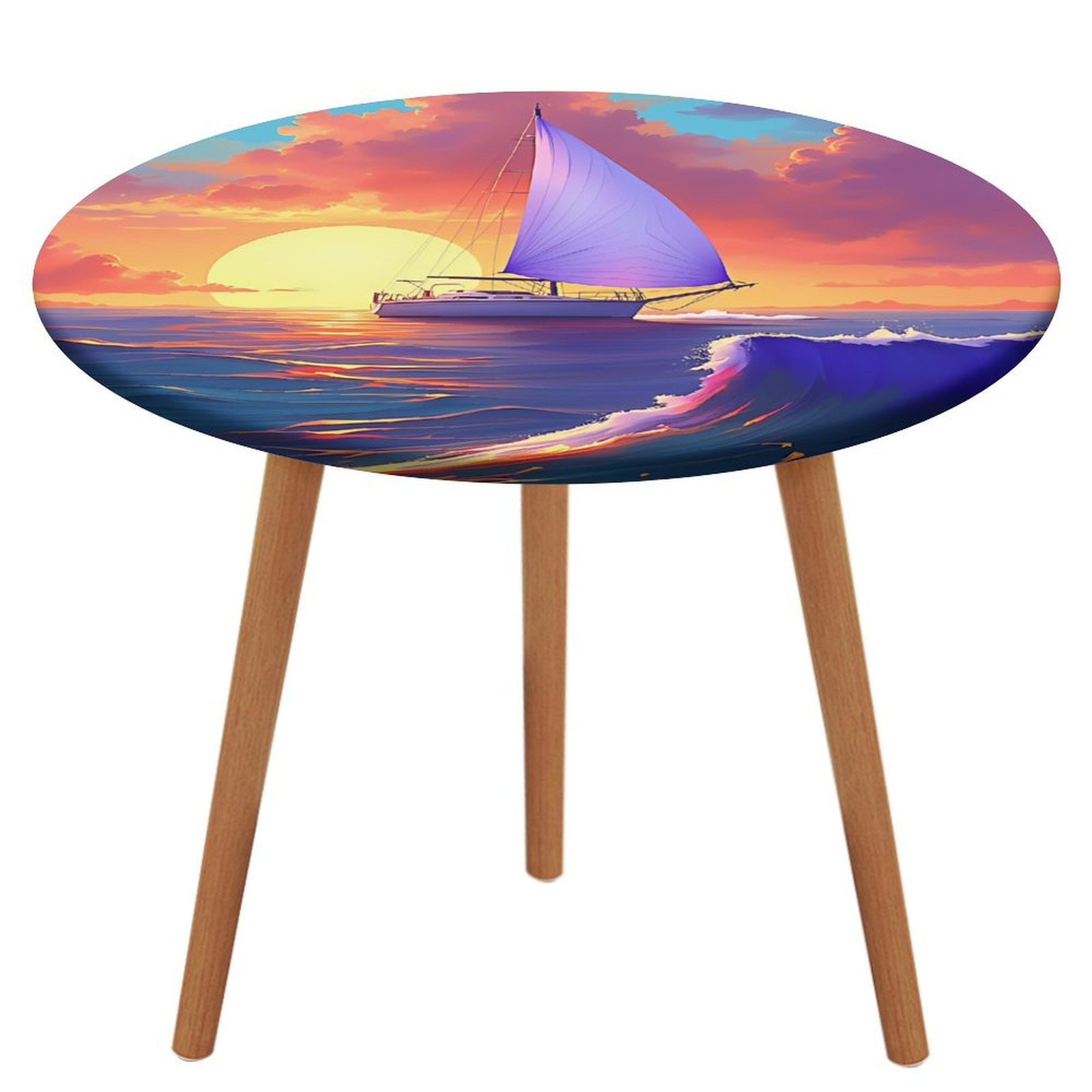 Serene Beach Lighthouse A Bright Blue Sky with Clouds Tablecloth Round ...