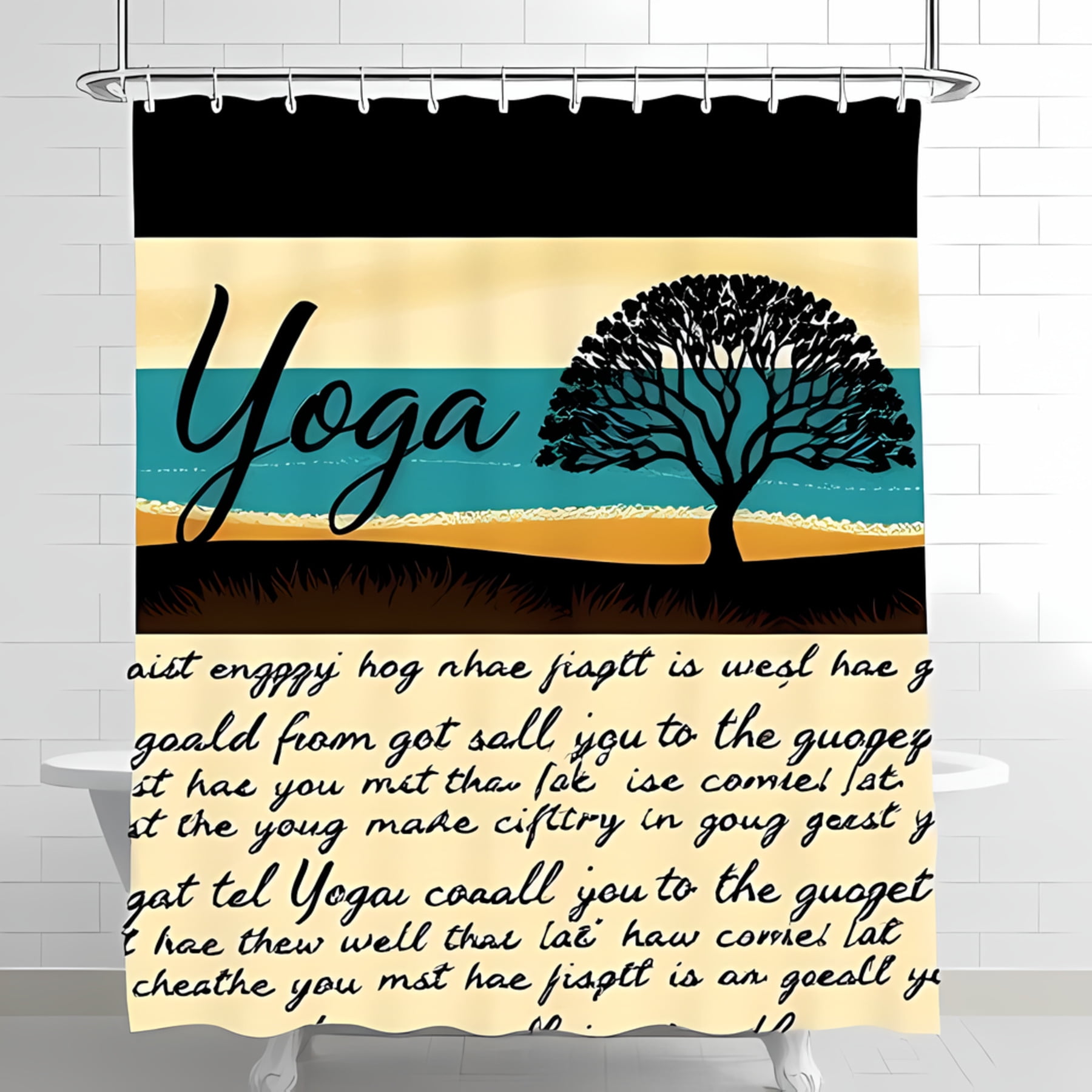 Serene Beach Scene Shower Curtain with Silhouetted Tree Sunset and ...