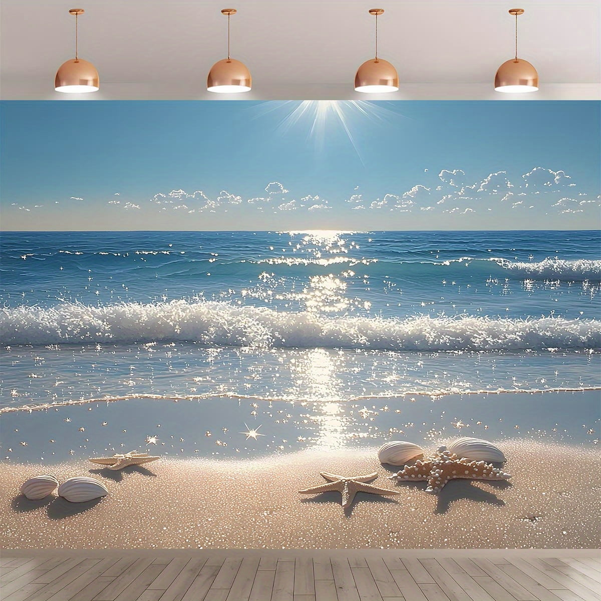 Serene Beach Sunrise Backdrop with Starfish & Shells - Durable ...