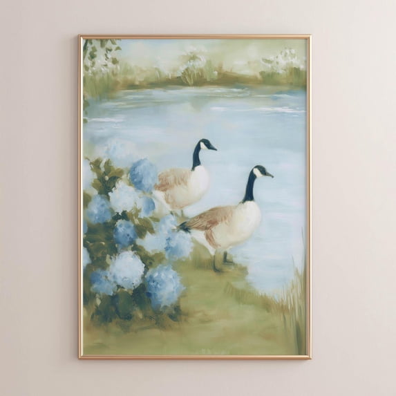 Serene Blue Pond with Canada Geese Cottagecore Vintage-Style Calming ...