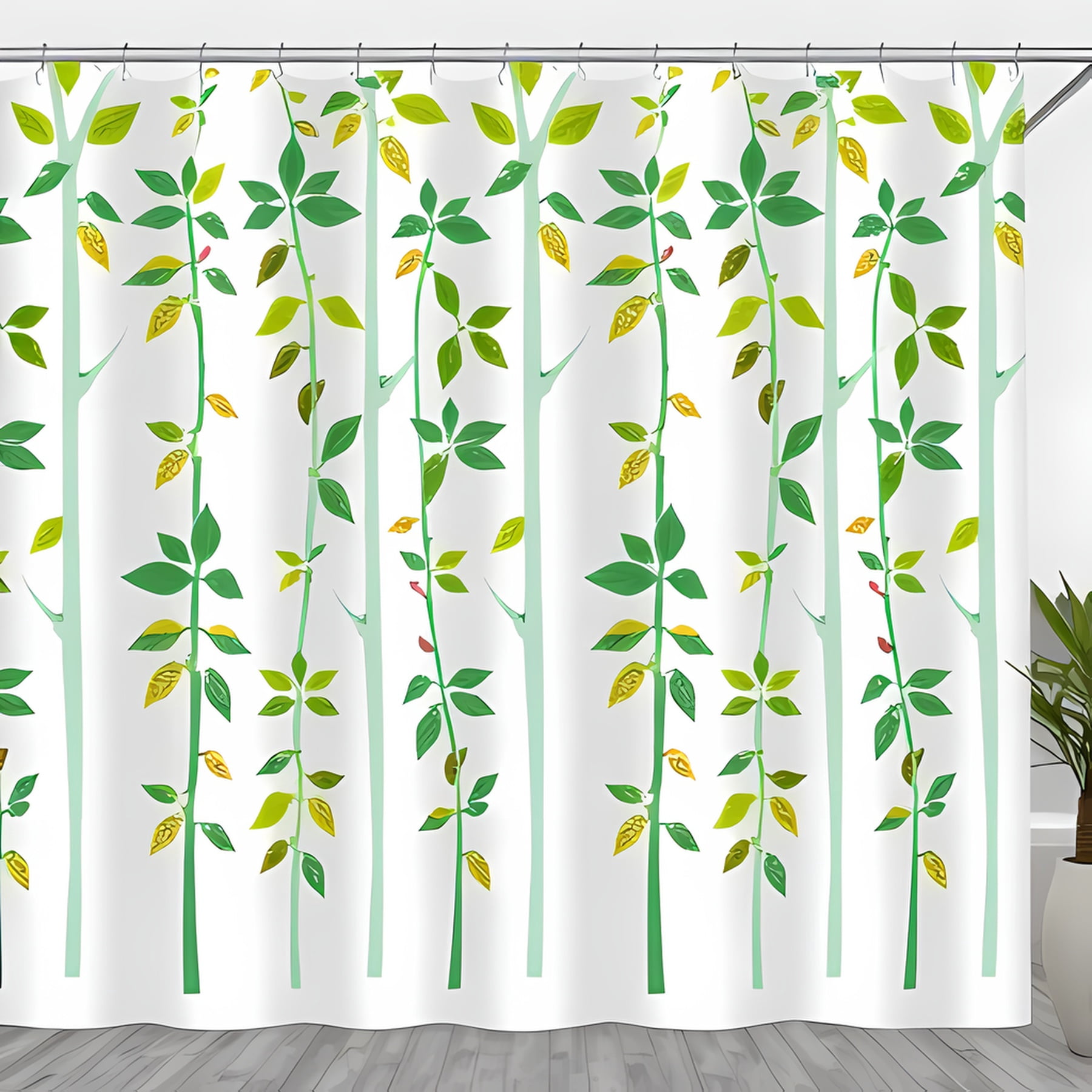 Serene Botanical Shower Curtain - Stylish Green Vines & Yellow-Green ...